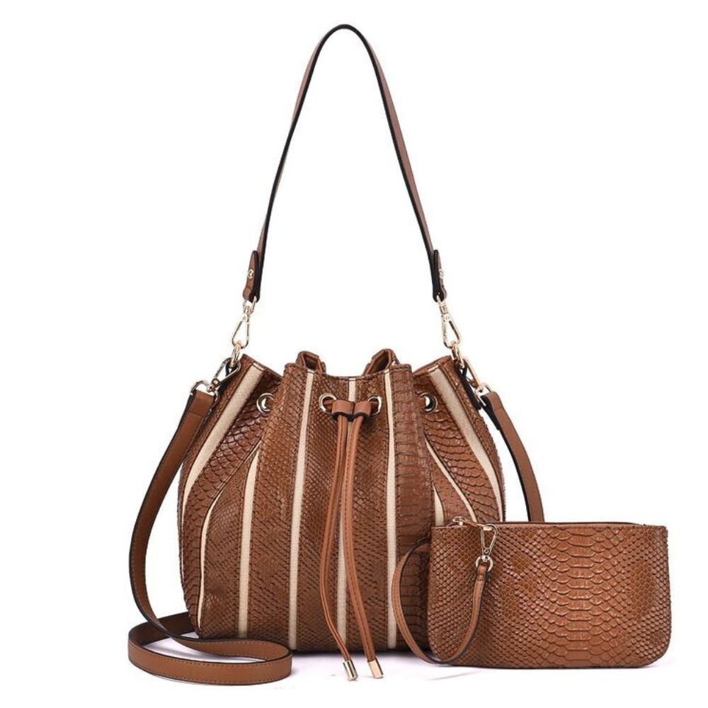 Mellow World Marla Two-Toned Brown Python Bucket Bag With Pouch | Mar ...